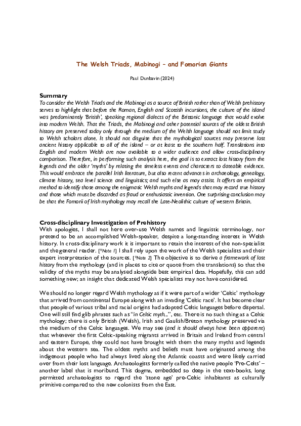 (PDF) The Welsh Triads, Mabinogi and Fomorian Giants