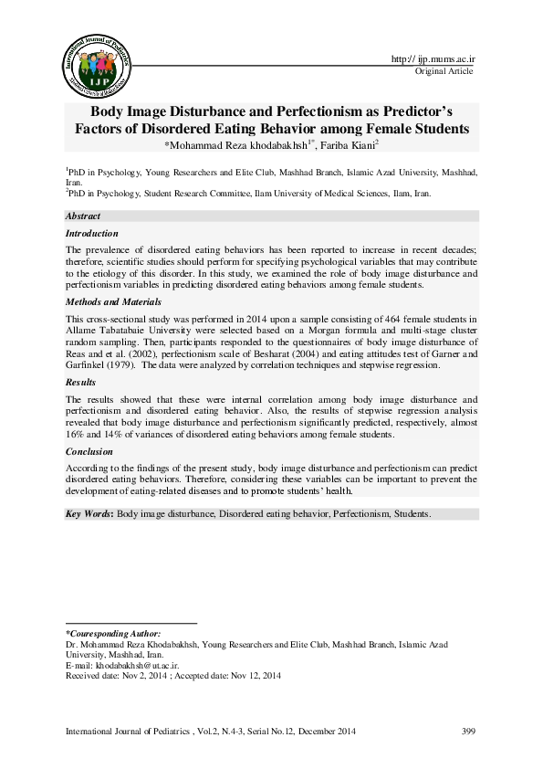 (PDF) Body image disturbance and perfectionism as predictor's factors ...