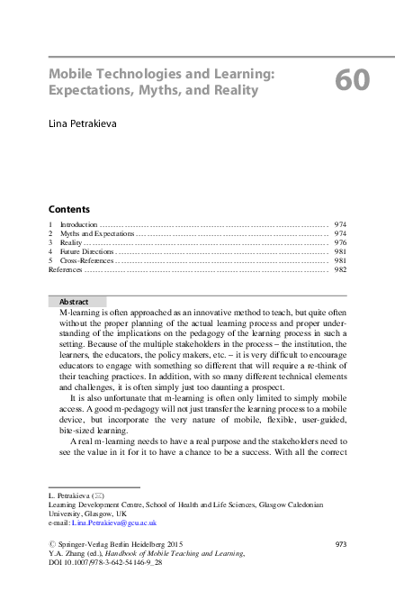 (PDF) Mobile Technologies and Learning: Expectations, Myths, and Reality