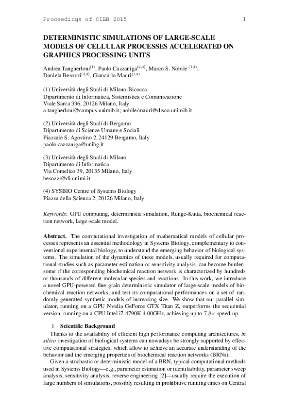 Pdf Deterministic Simulations Of Large Scale Models Of Cellular Processes Accelerated On