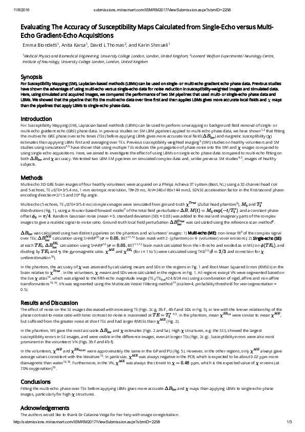 (PDF) Evaluating the Accuracy of Susceptibility Maps Calculated from Single-echo versus Multi ...