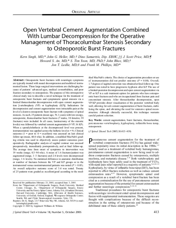 (PDF) Open Vertebral Cement Augmentation Combined With Lumbar ...