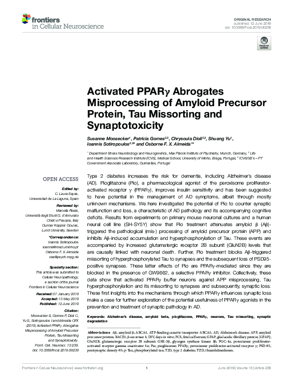 (PDF) Activated PPARγ Abrogates Misprocessing of Amyloid Precursor ...