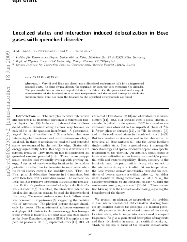 Pdf Localized States And Interaction Induced Delocalization In Bose