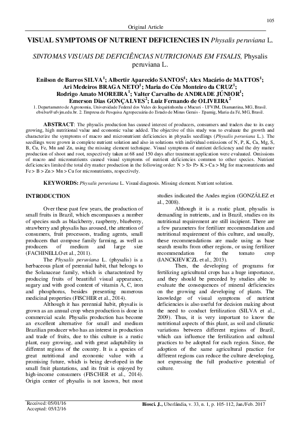 (PDF) Visual symptoms of nutrient deficiencies in Physalis peruviana L ...