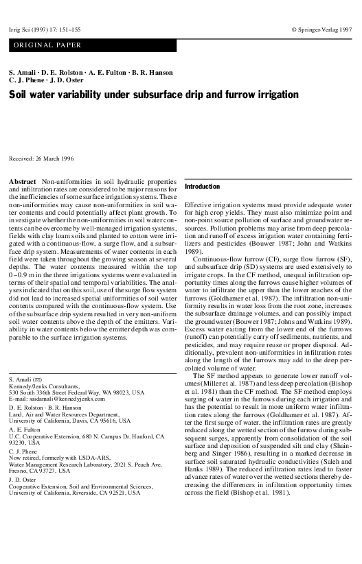 (PDF) Soil water variability under subsurface drip and furrow ...