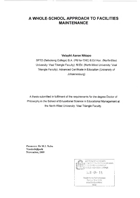 (PDF) A whole-school approach to facilities maintenance