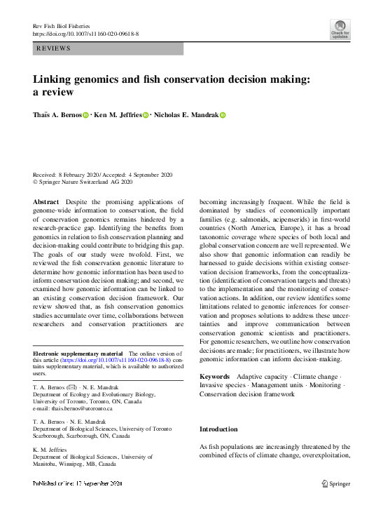 (PDF) Linking genomics and fish conservation decision making: a review