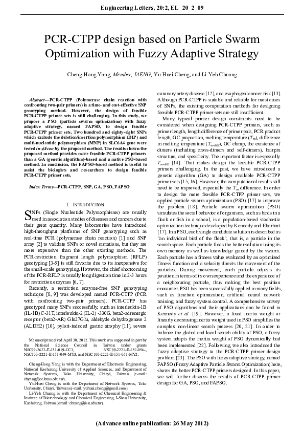 (PDF) PCR-CTPP design based on Particle Swarm Optimization with Fuzzy Adaptive Strategy