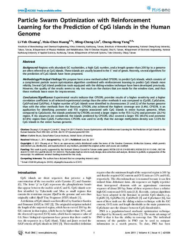 (PDF) Particle Swarm Optimization with Reinforcement Learning for the Prediction of CpG Islands ...