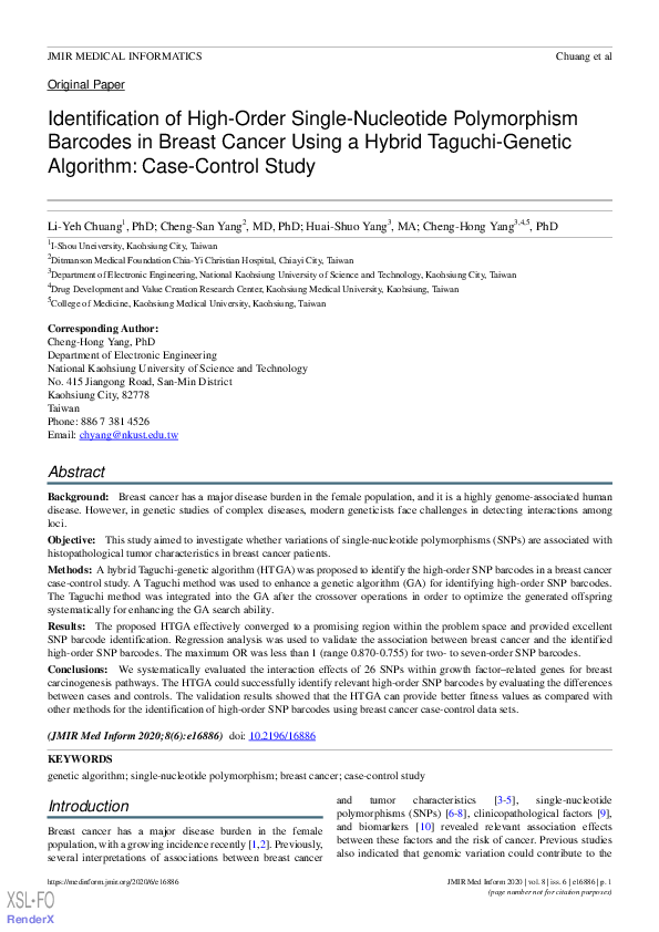 (PDF) Identification of High-Order Single-Nucleotide Polymorphism Barcodes in Breast Cancer ...