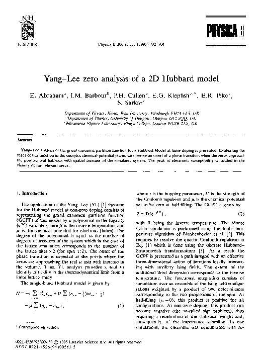 (PDF) Yang-Lee zero analysis of a 2D Hubbard model