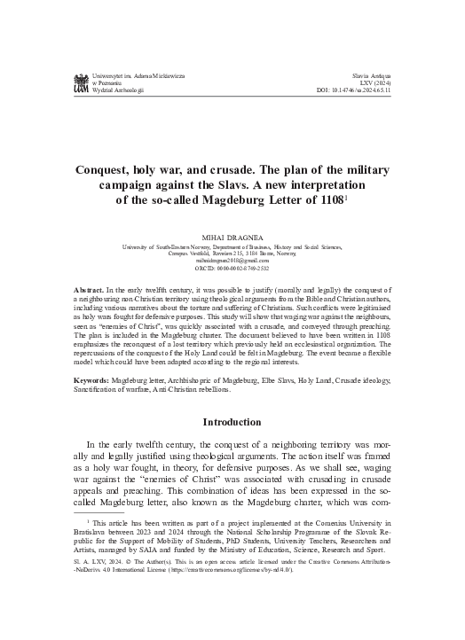 (PDF) Conquest, holy war, and crusade. The plan of the military ...