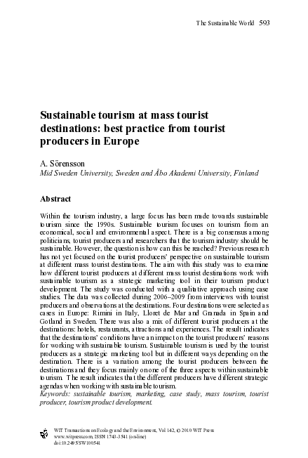 (PDF) Sustainable tourism at mass tourist destinations: best practice ...