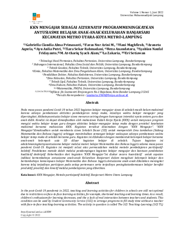 (PDF) KKN Mengajar Sebagai Alternatif Program Meningkatkan Antusiasme ...
