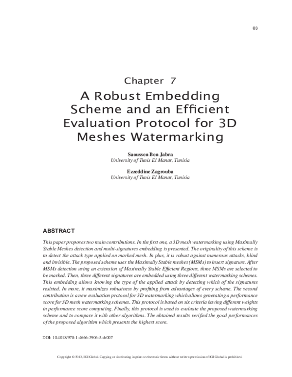 (PDF) A Robust Embedding Scheme and an Efficient Evaluation Protocol for 3D Meshes Watermarking