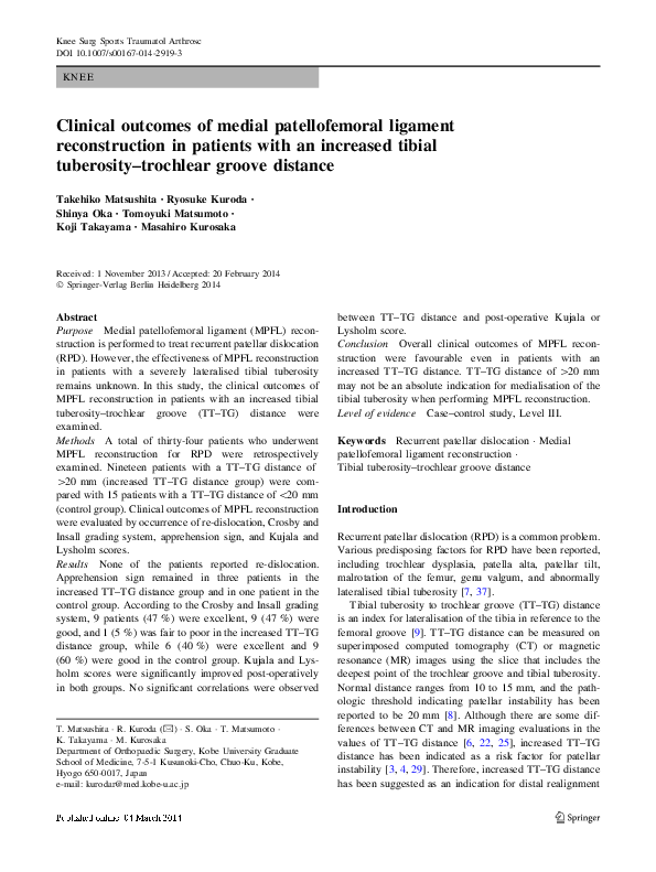 (PDF) Clinical outcomes of medial patellofemoral ligament repair in ...