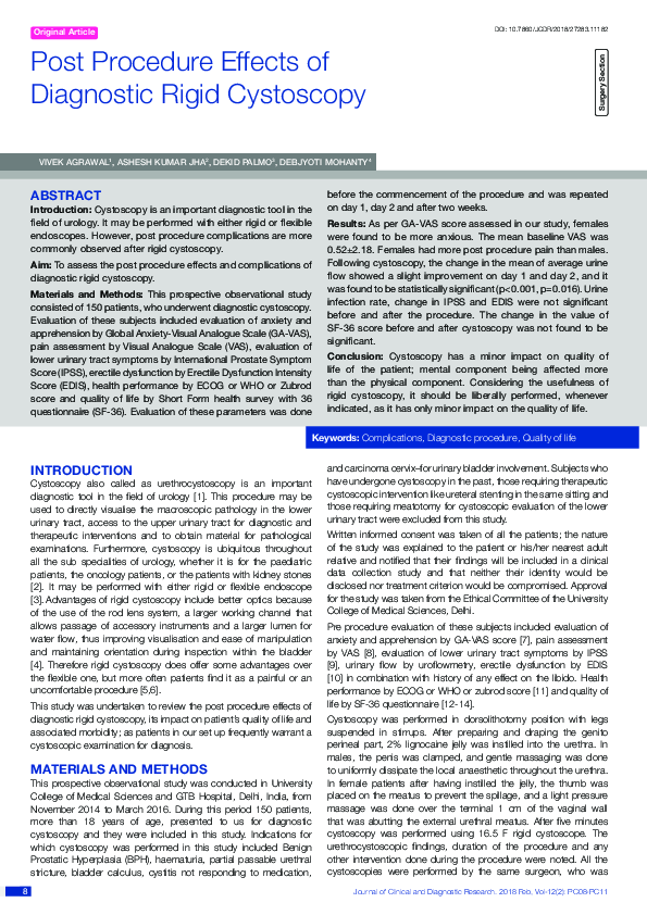 (PDF) Post Procedure Effects of Diagnostic Rigid Cystoscopy | Dekid ...