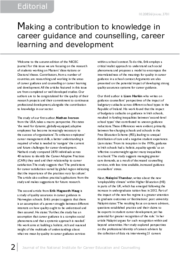 (PDF) Making a contribution to knowledge in career guidance and ...