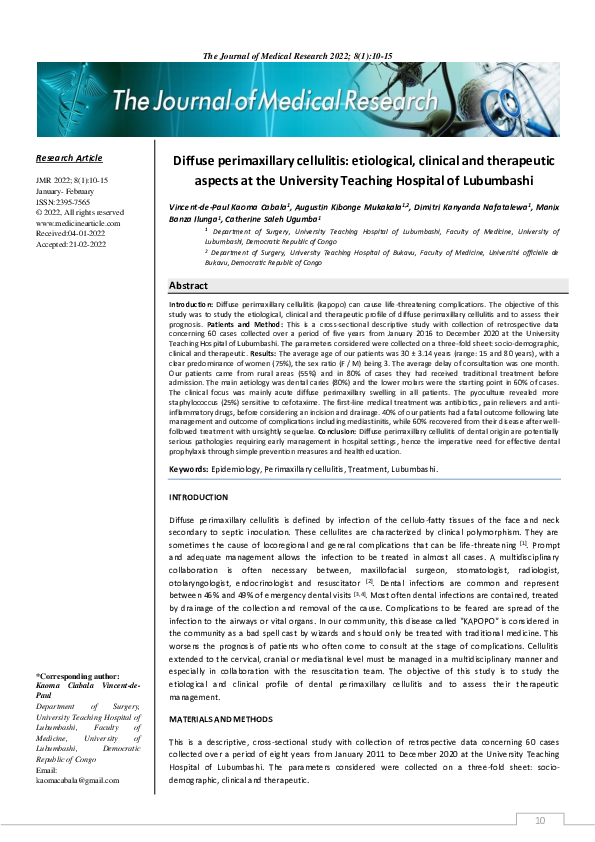 (PDF) Diffuse perimaxillary cellulitis: etiological, clinical and ...