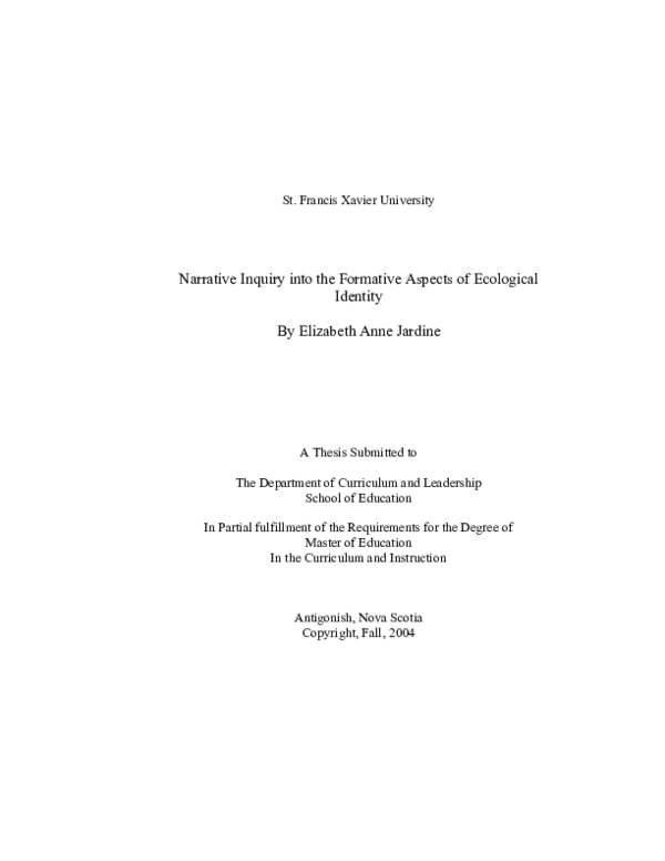 (PDF) Narrative Inquiry into the Formative Aspects of Ecological Identity