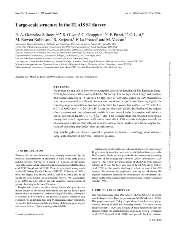 (PDF) Large-scale structure in the ELAIS S1 Survey | Carlotta Gruppioni ...