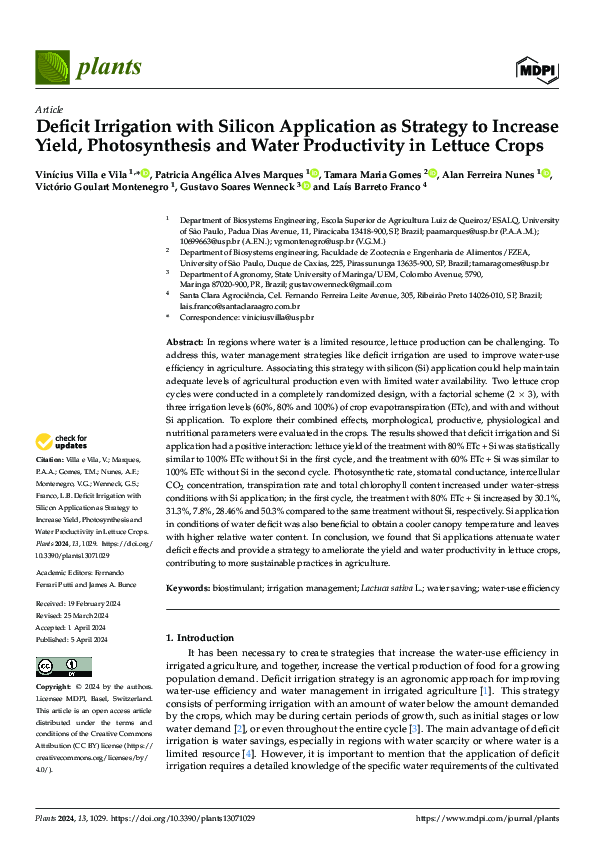 (PDF) Deficit Irrigation with Silicon Application as Strategy to Increase Yield, Photosynthesis ...