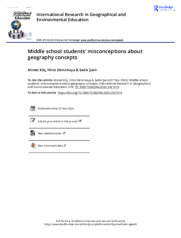 (PDF) Middle school students' misconceptions about geography concepts