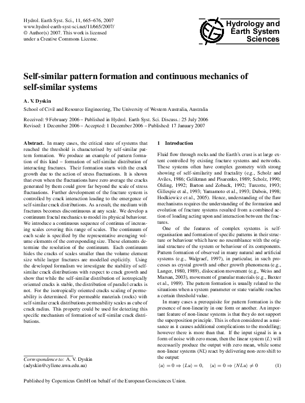 (PDF) Self-similar pattern formation and continuous mechanics of self ...