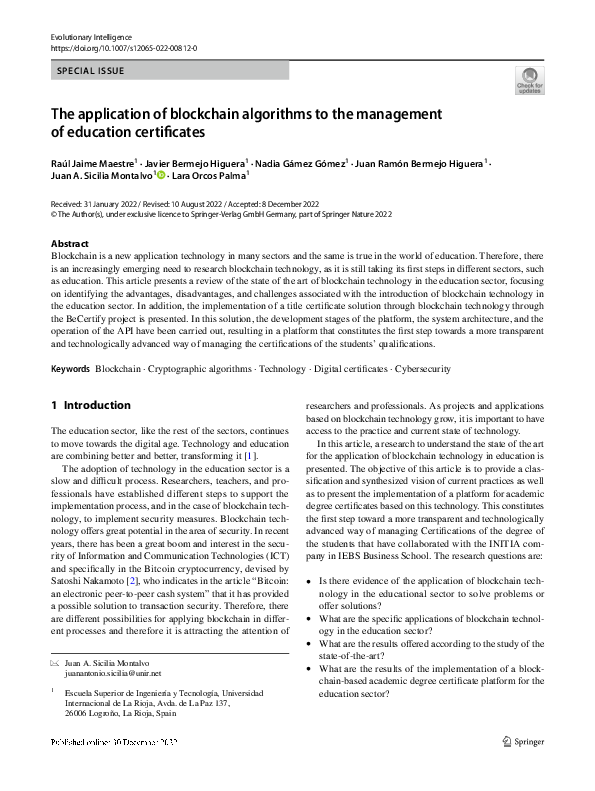 (PDF) The application of blockchain algorithms to the management of ...