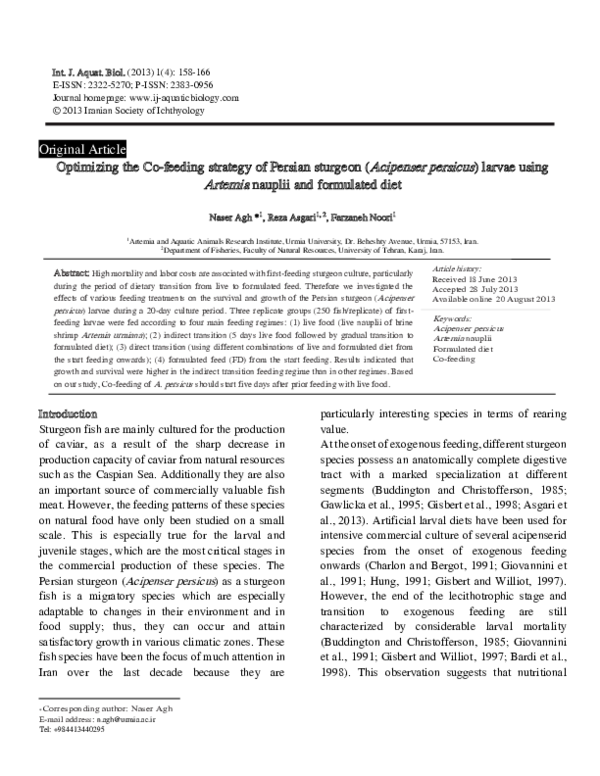 (PDF) Optimizing the co-feeding strategy of Persian sturgeon (Acipenser ...
