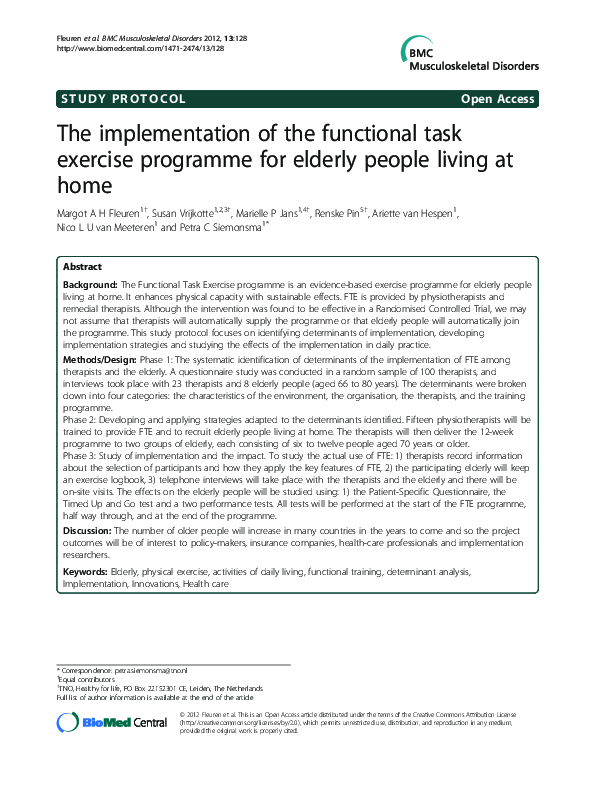 (PDF) The implementation of the functional task exercise programme for elderly people living at home