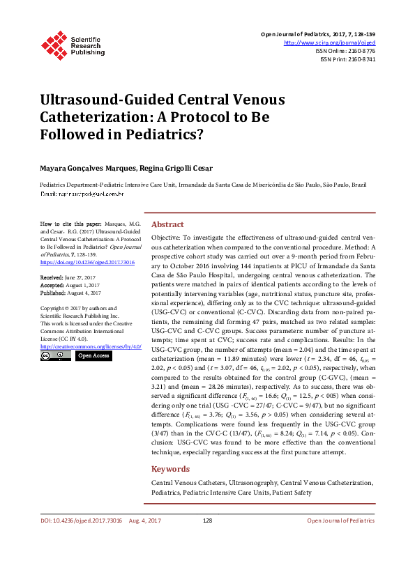 (PDF) Ultrasound-Guided Central Venous Catheterization: A Protocol to ...