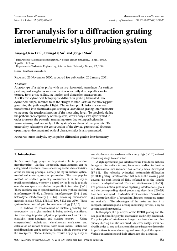 (PDF) Error analysis for a diffraction grating interferometric stylus probing system