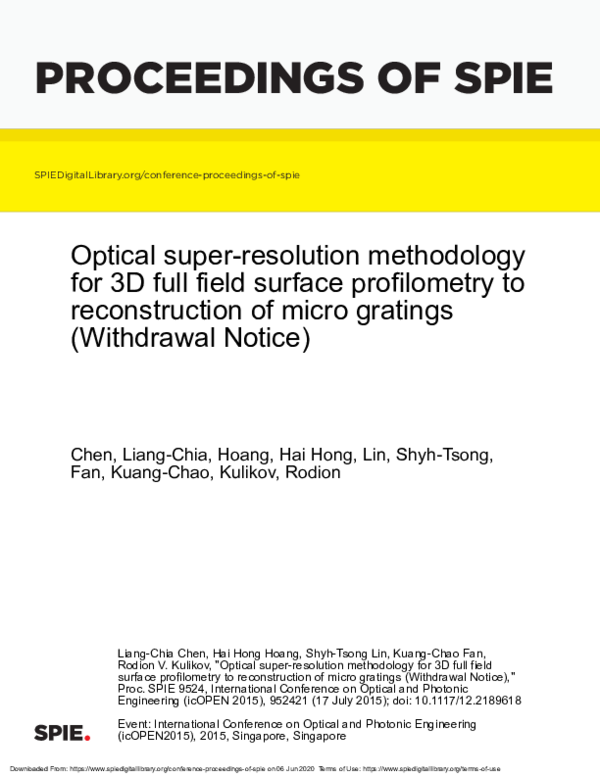 (PDF) Optical super-resolution methodology for 3D full field surface profilometry to ...