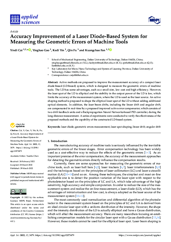 (PDF) Accuracy Improvement of a Laser Diode-Based System for Measuring the Geometric Errors of ...