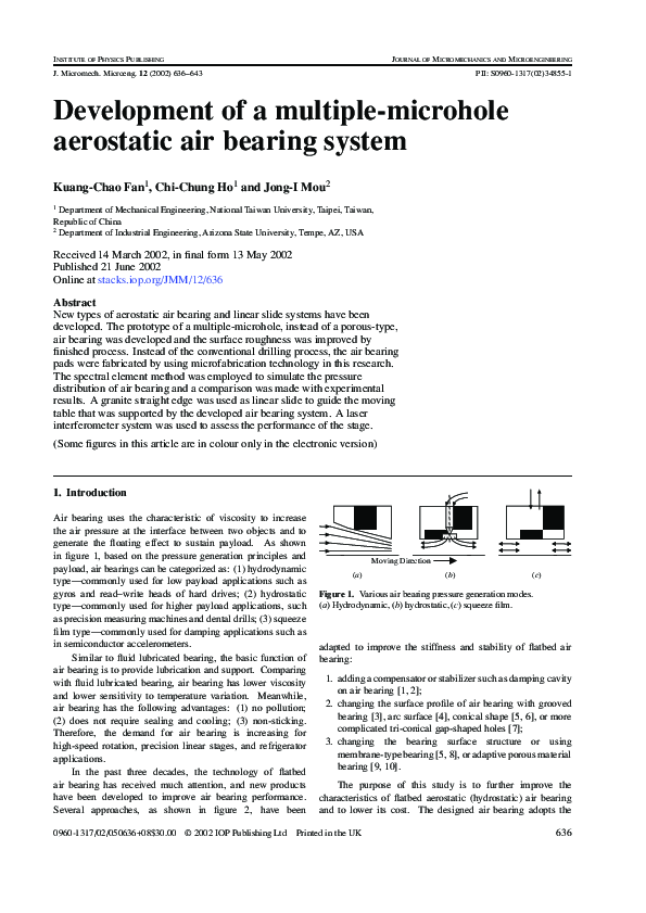 (PDF) Development of a multiple-microhole aerostatic air bearing system