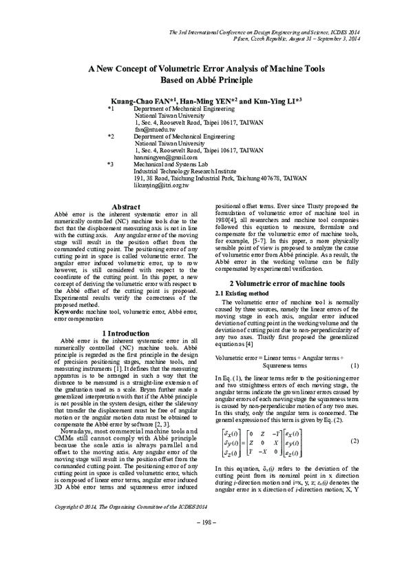 (PDF) A New Concept of Volumetric Error Analysis of Machine Tools Based ...