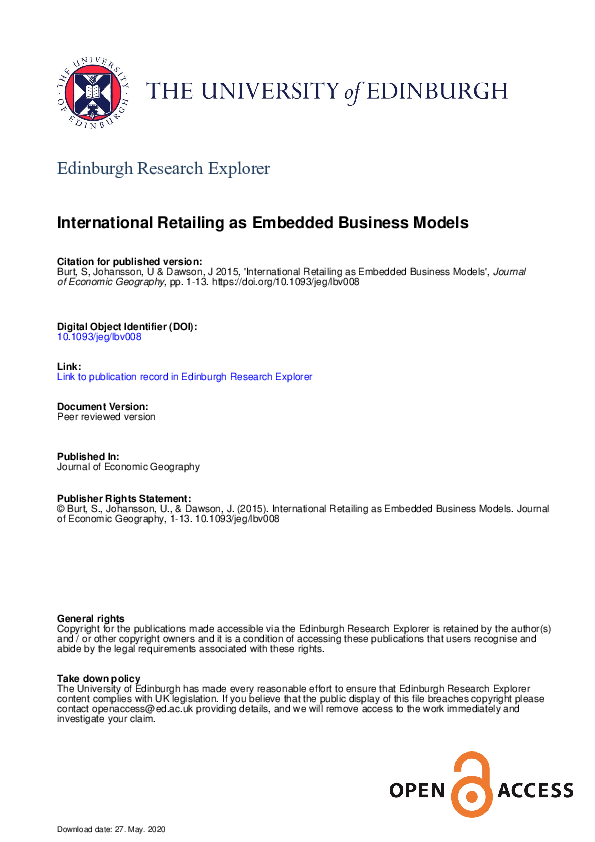 (PDF) International retailing as embedded business models
