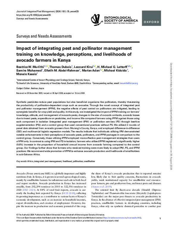(PDF) Impact of integrating pest and pollinator management training on knowledge, perceptions ...
