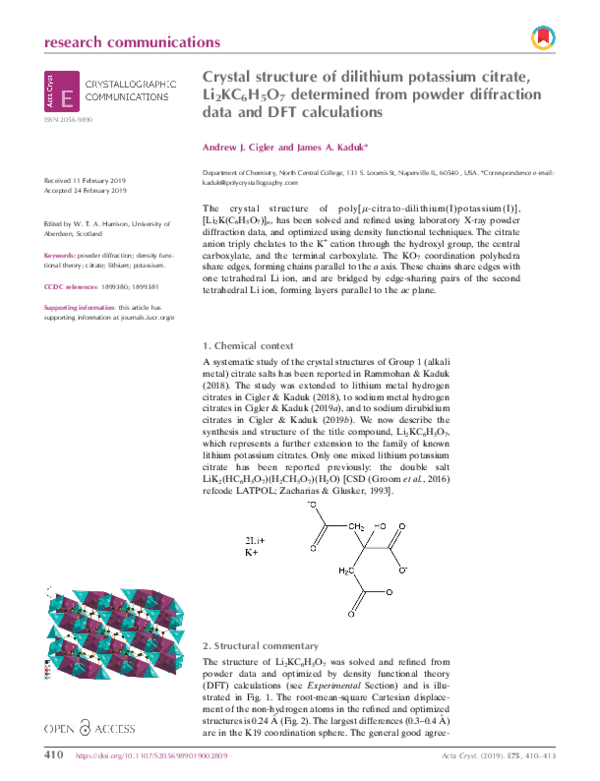 (PDF) Crystal structure of dilithium potassium citrate, Li 2 KC 6 H 5 O ...