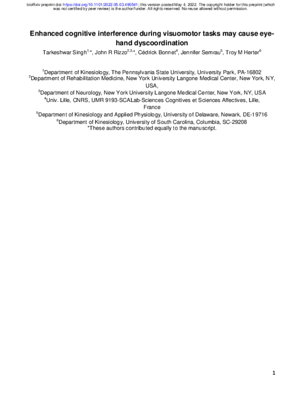 (PDF) Enhanced cognitive interference during visuomotor tasks may cause eye–hand dyscoordination ...