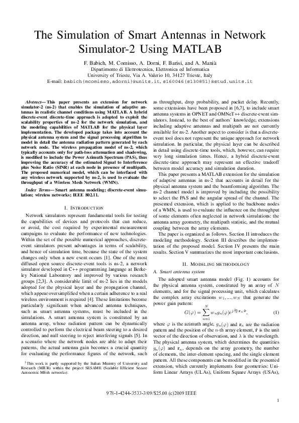 (PDF) The Simulation of Smart Antennas in Network Simulator-2 Using MATLAB