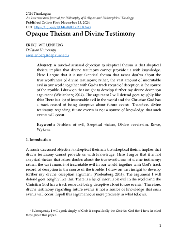 (PDF) Opaque Theism and Divine Testimony
