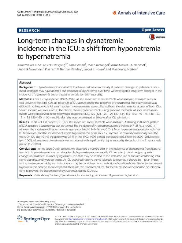 (PDF) Long-term changes in dysnatremia incidence in the ICU: a shift ...