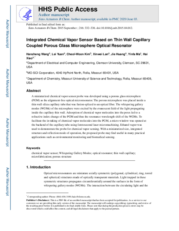 (PDF) Integrated chemical vapor sensor based on thin wall capillary ...