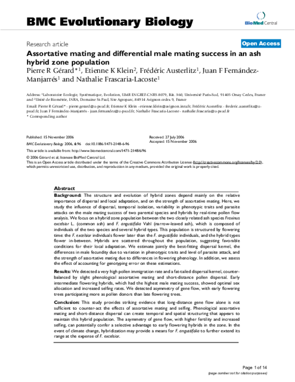 (PDF) Assortative mating and differential male mating success in an ash ...