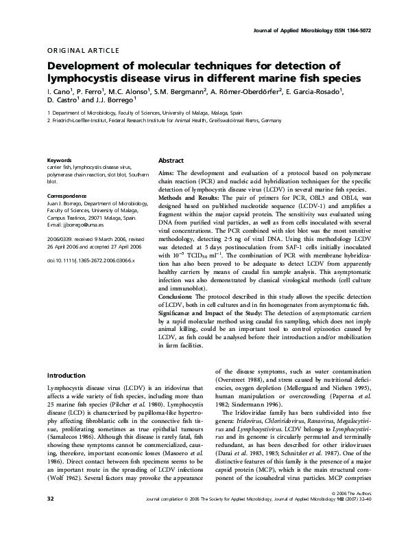 (PDF) Development of molecular techniques for detection of lymphocystis ...