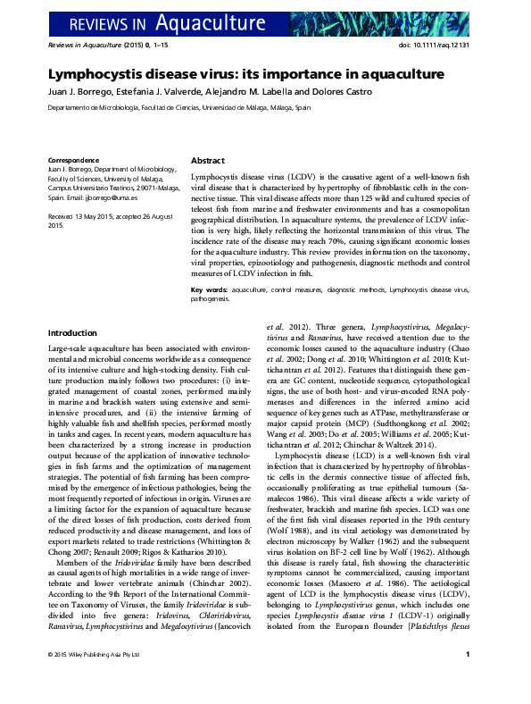 (PDF) Lymphocystis disease virus: its importance in aquaculture