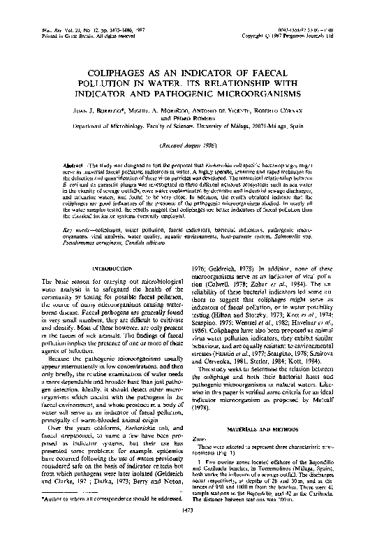 (PDF) Coliphages as an indicator of faecal pollution in water. Its ...
